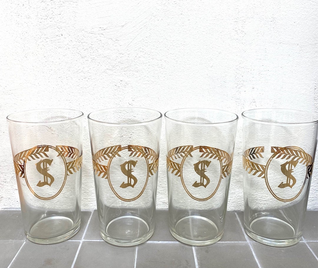 Set of 4 Vintage Libbey Gold Laurel Leaf Monogrammed S Cocktail/juice ...