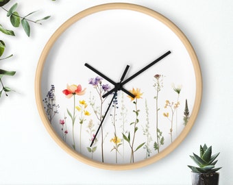 Wildflower Wall Clock, Spring Floral Wall Clock, 10 Watercolor Flower ...
