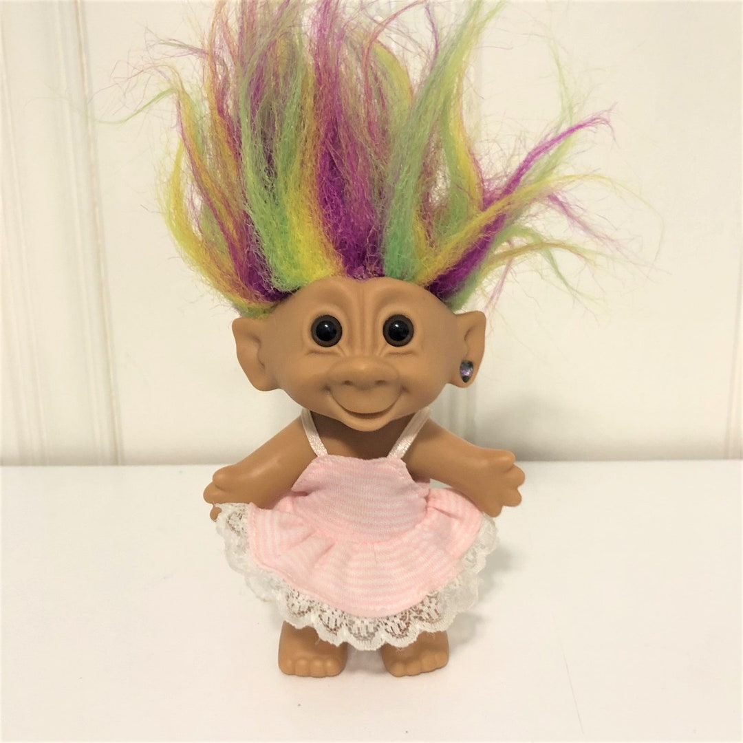 Vintage Bright of America Treasure Troll Doll. Rainbow Hair. Jewel ...
