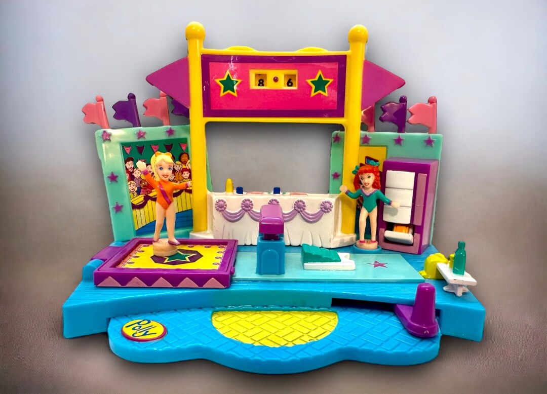 1999 Polly Pocket Vault Gym Turnfest. Mattel 24845. 2 Dolls one With a ...