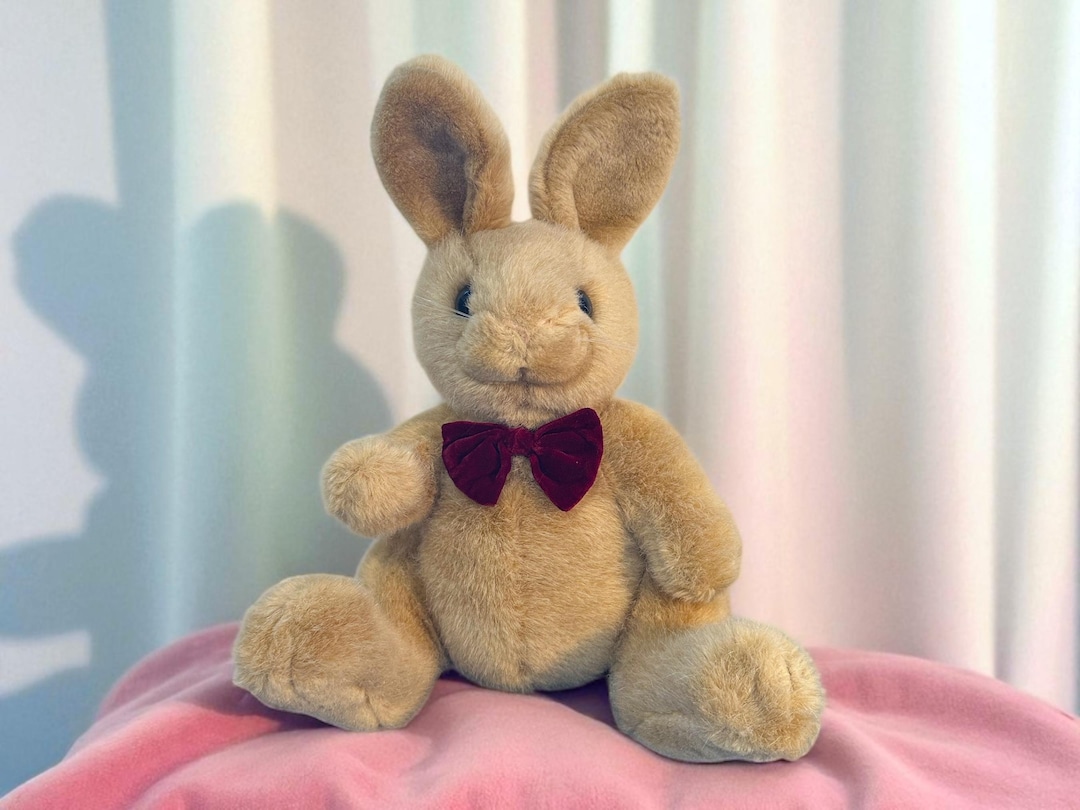 Vintage 1991 GANZ Rabbit (with Red Bow) Articulated Plush Stuffed Toy ...