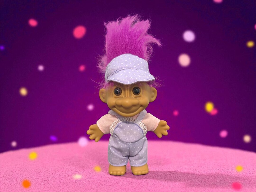 Vintage Troll Doll- Cute Troll With Magenta Hair Purple-pink Poke Dots ...