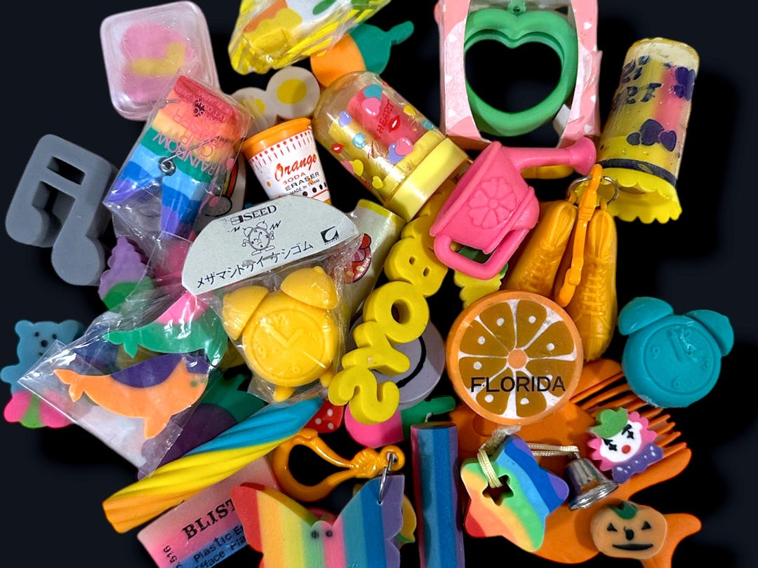 40 Cute and Colorful Vintage Erasers/rubbers Lot. 80's-90's - Look at ...