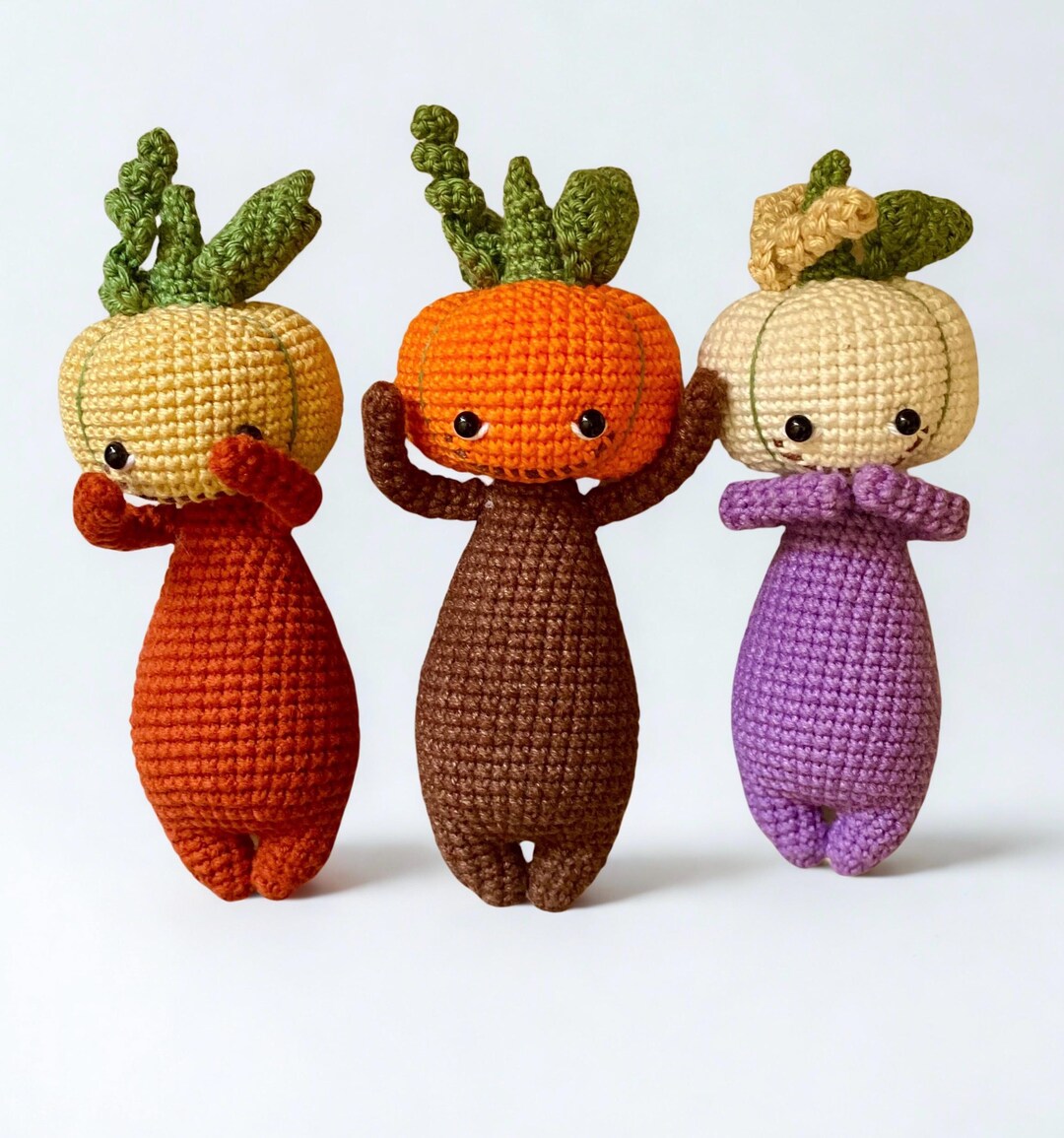 Handmade Amigurumi Vegetable Dolls Set of 3 Halloween Pumpkin Decor ...