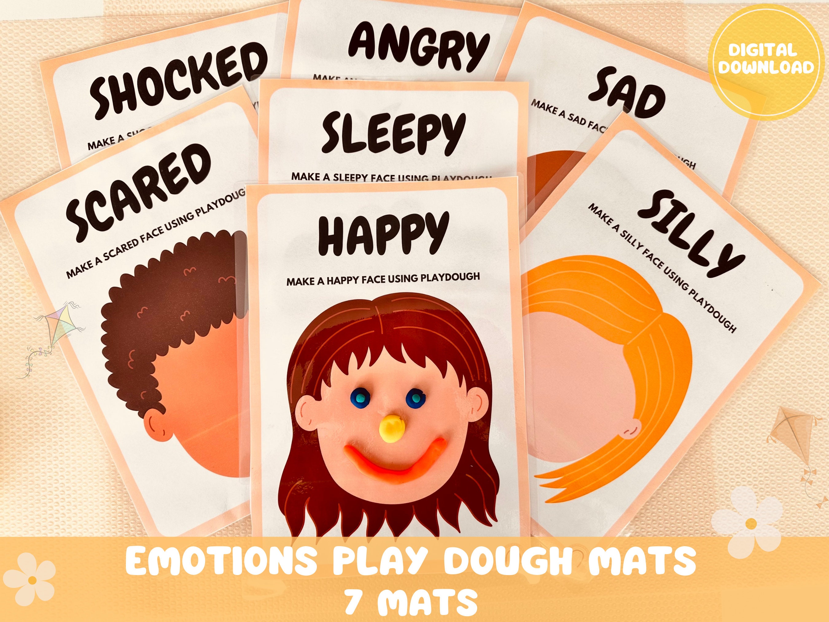 Emotions Play Dough Mats, Emotions, Educational Prints, Printable ...