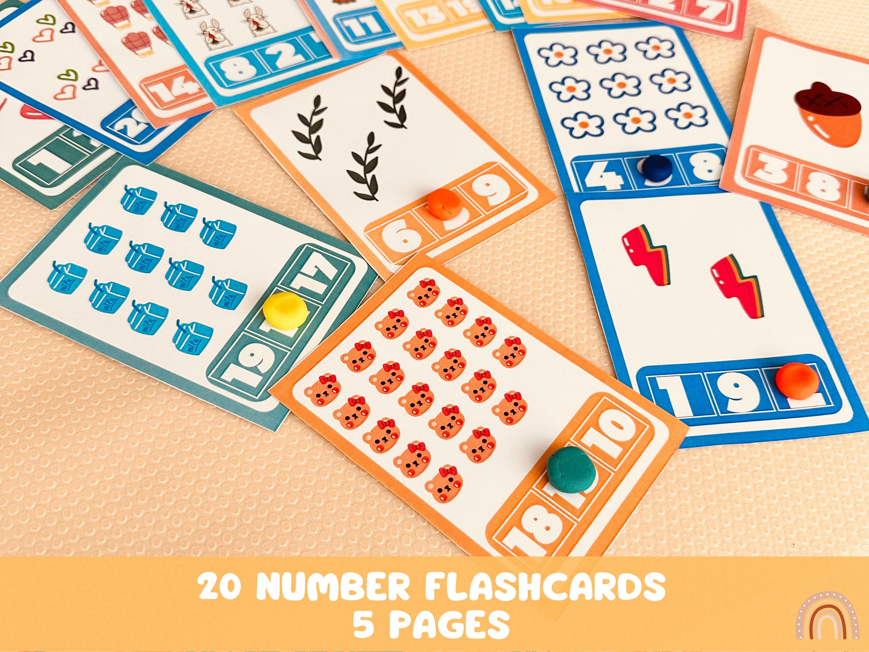 20 Preschool Counting Flashcards L Printable Number Flashcards 1-20 L ...