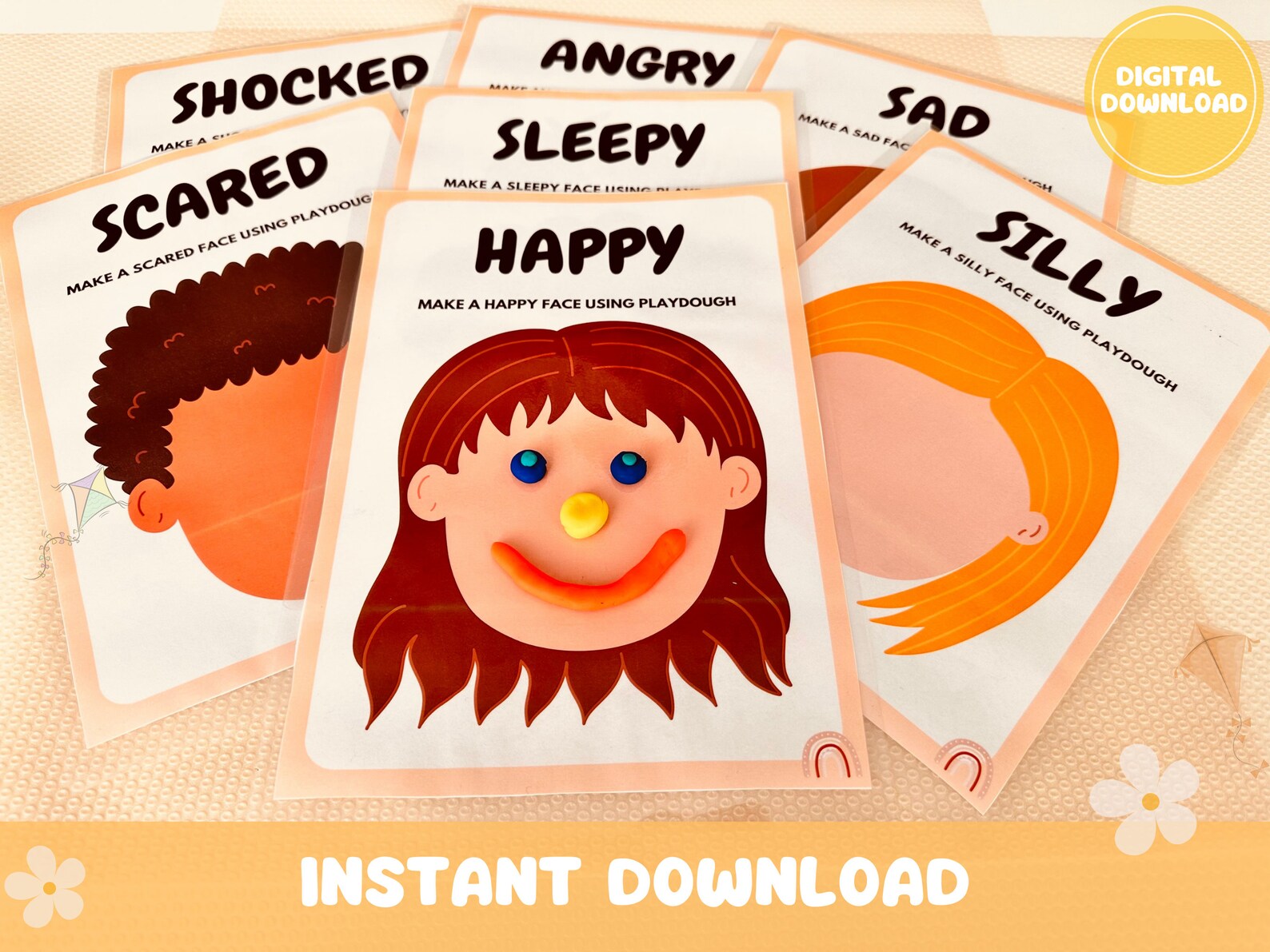 Emotions Play Dough Mats, Emotions, Educational Prints, Printable ...