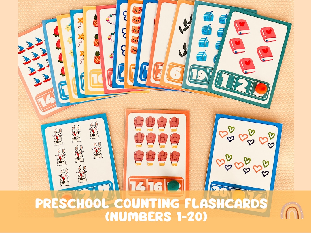 20 Preschool Counting Flashcards L Printable Number Flashcards 1-20 L ...