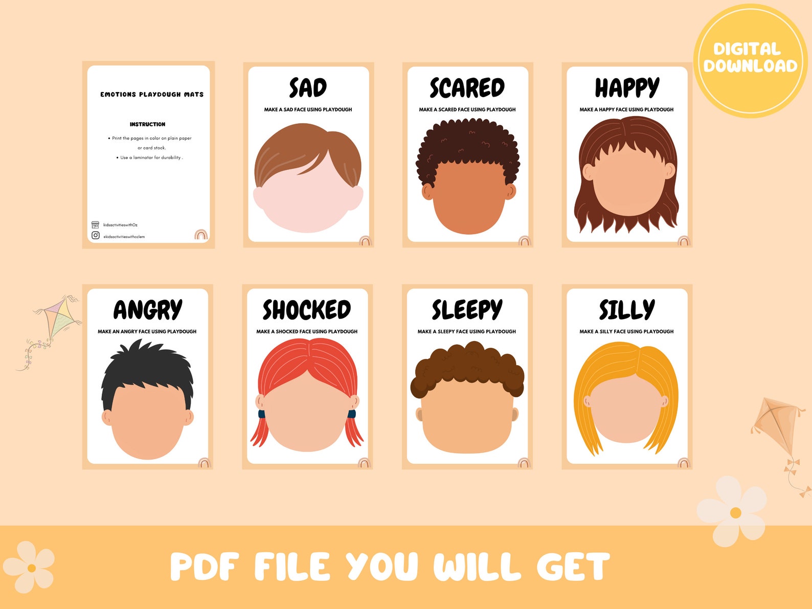 Emotions Play Dough Mats, Emotions, Educational Prints, Printable ...