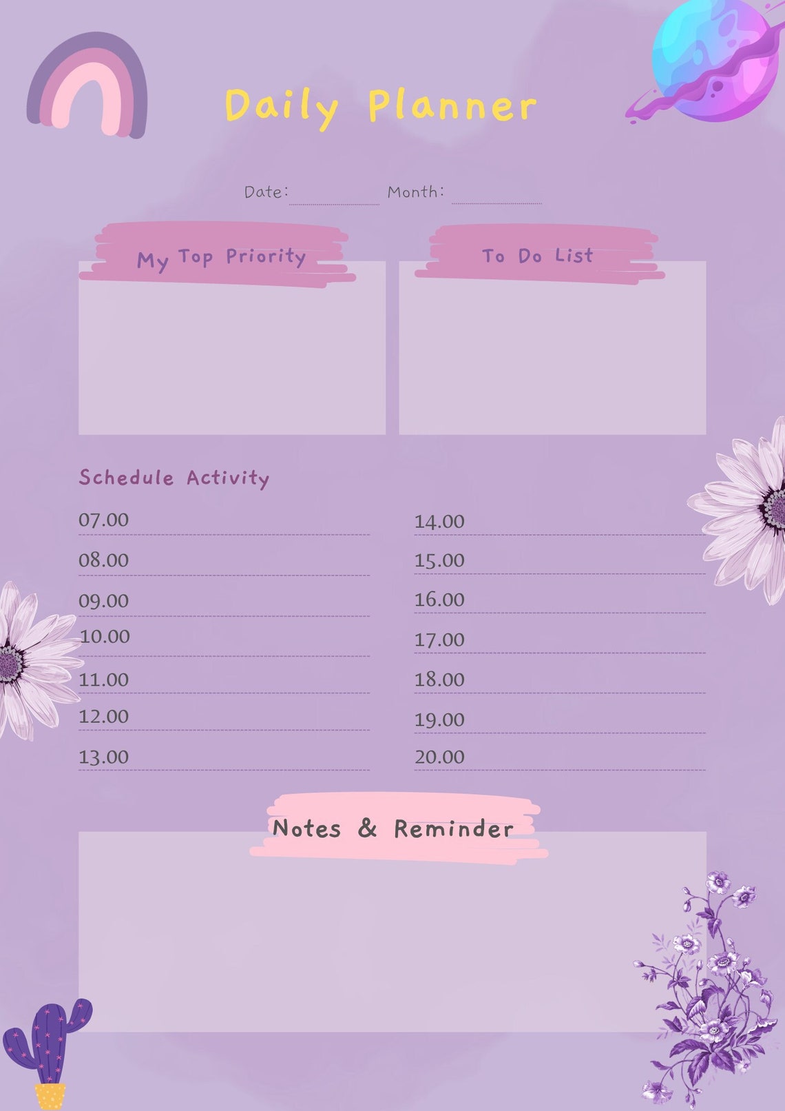 Purple Aesthetic Floral Daily Planner - Etsy