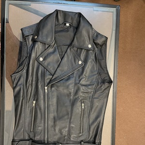 Handmade Black Motorcycle Vest Biker Sheepskin Genuine Leather Gilet ...