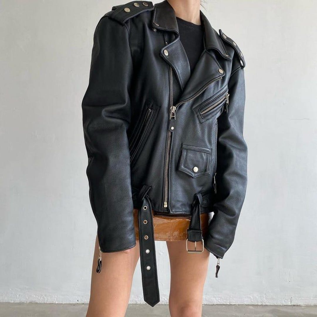 Vintage 90s Black Leather Motorcycle Jacket: Cropped Boxy Moto Biker - Etsy
