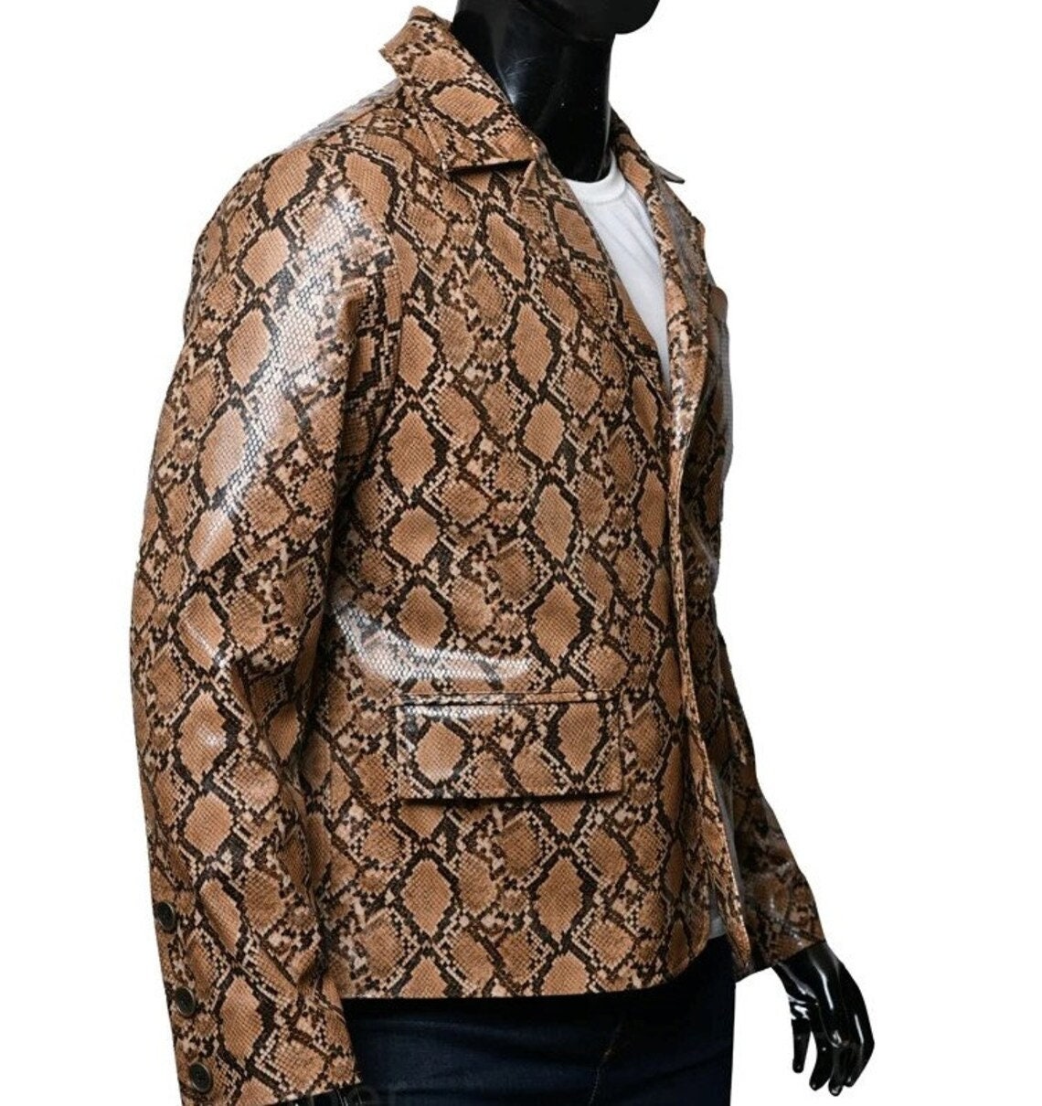 Leather Jacket Mens Snake Skin Print Real Cowskin Leather Jacket, Brown Snakeskin Leather Jacket ...