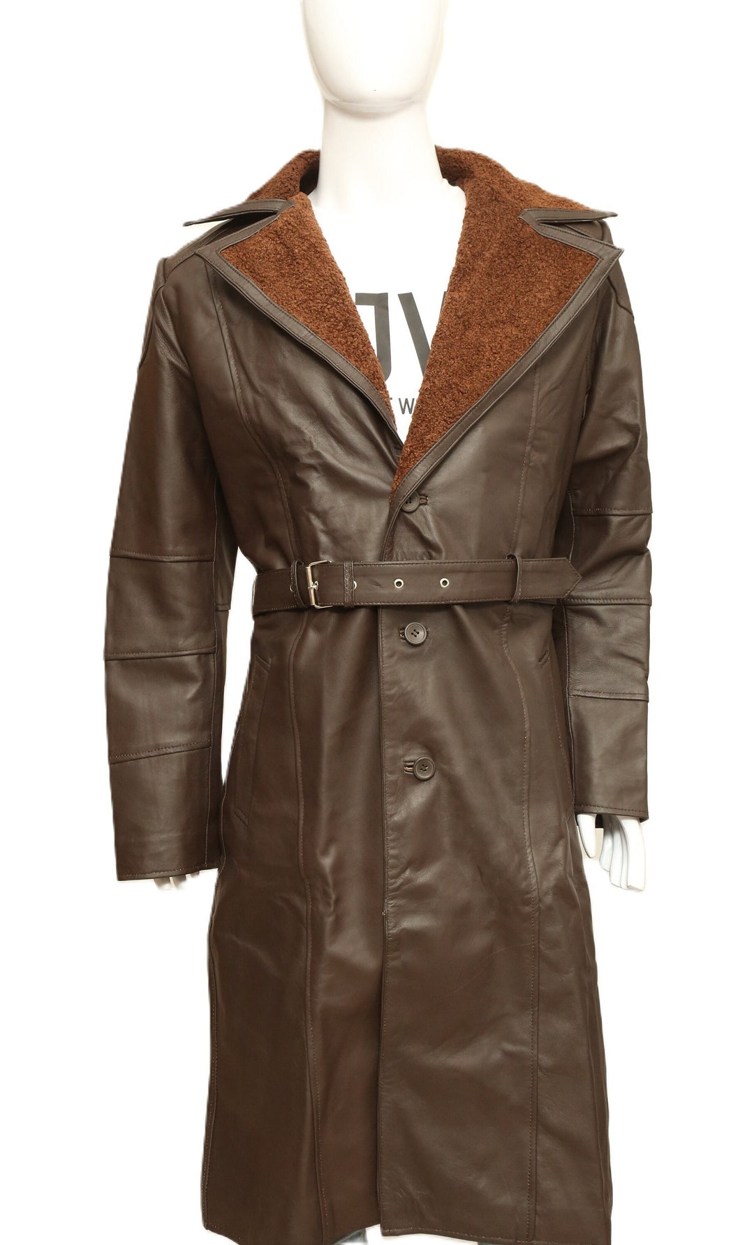 Handmade Officer K Brown Leather Trench Coat | Blade Runner 2049 Fur ...