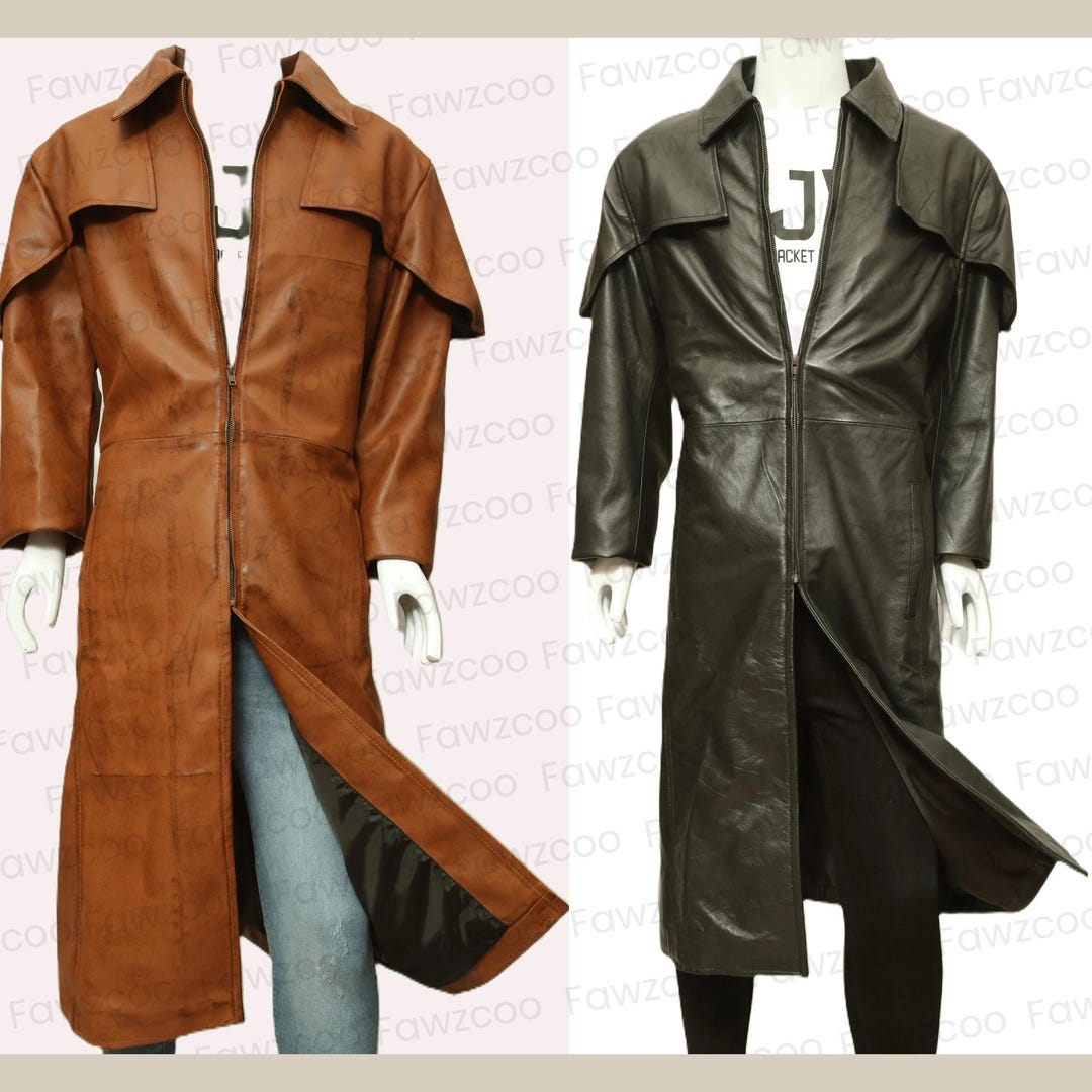 Men Fallout Coat Brown Lambskin Trench Fallout Duster Ranger Military ...