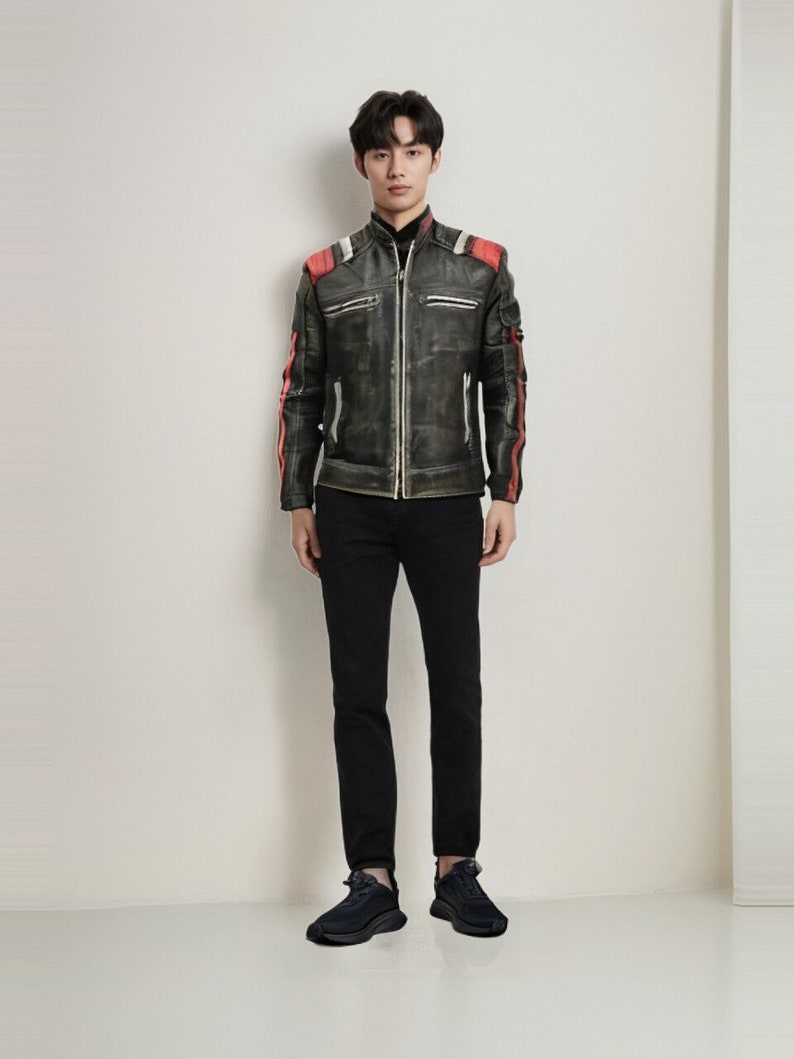 Men Cafe Racer Jacket Vintage Motor Jacket Retro Style Distressed Black ...