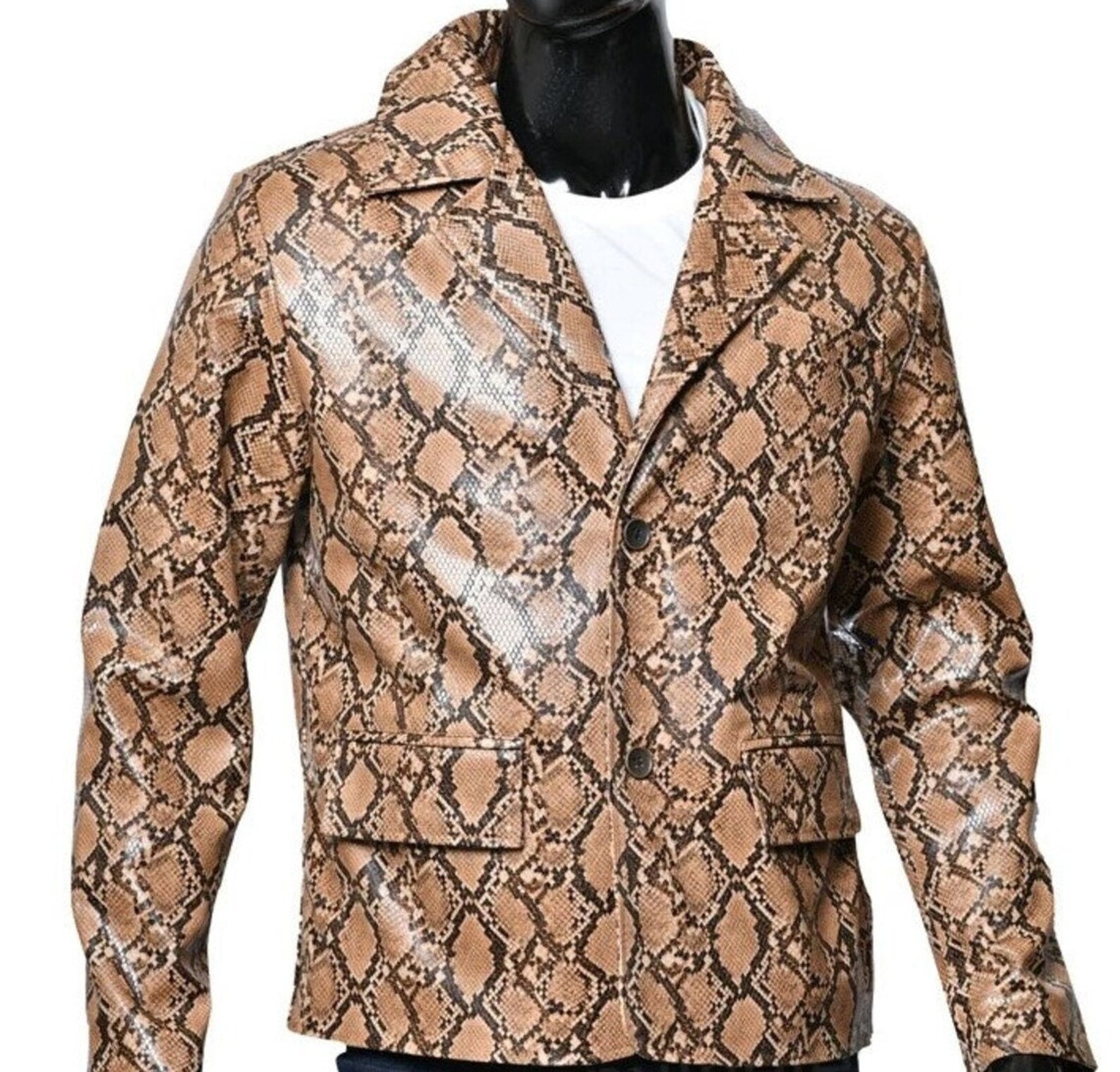 Leather Jacket Mens Snake Skin Print Real Cowskin Leather Jacket, Brown ...