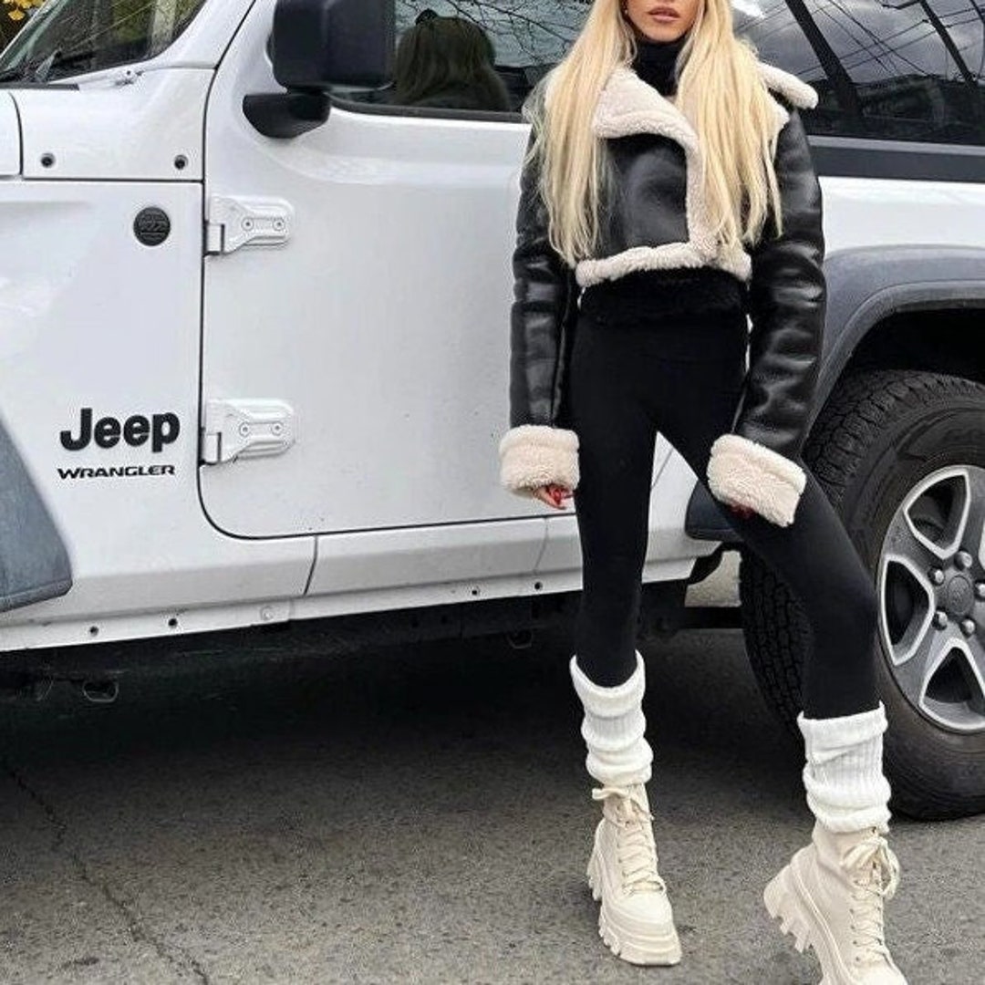 Women's Short Body Bomber Jacket, Short Coat Aviator Sheepskin Leather ...