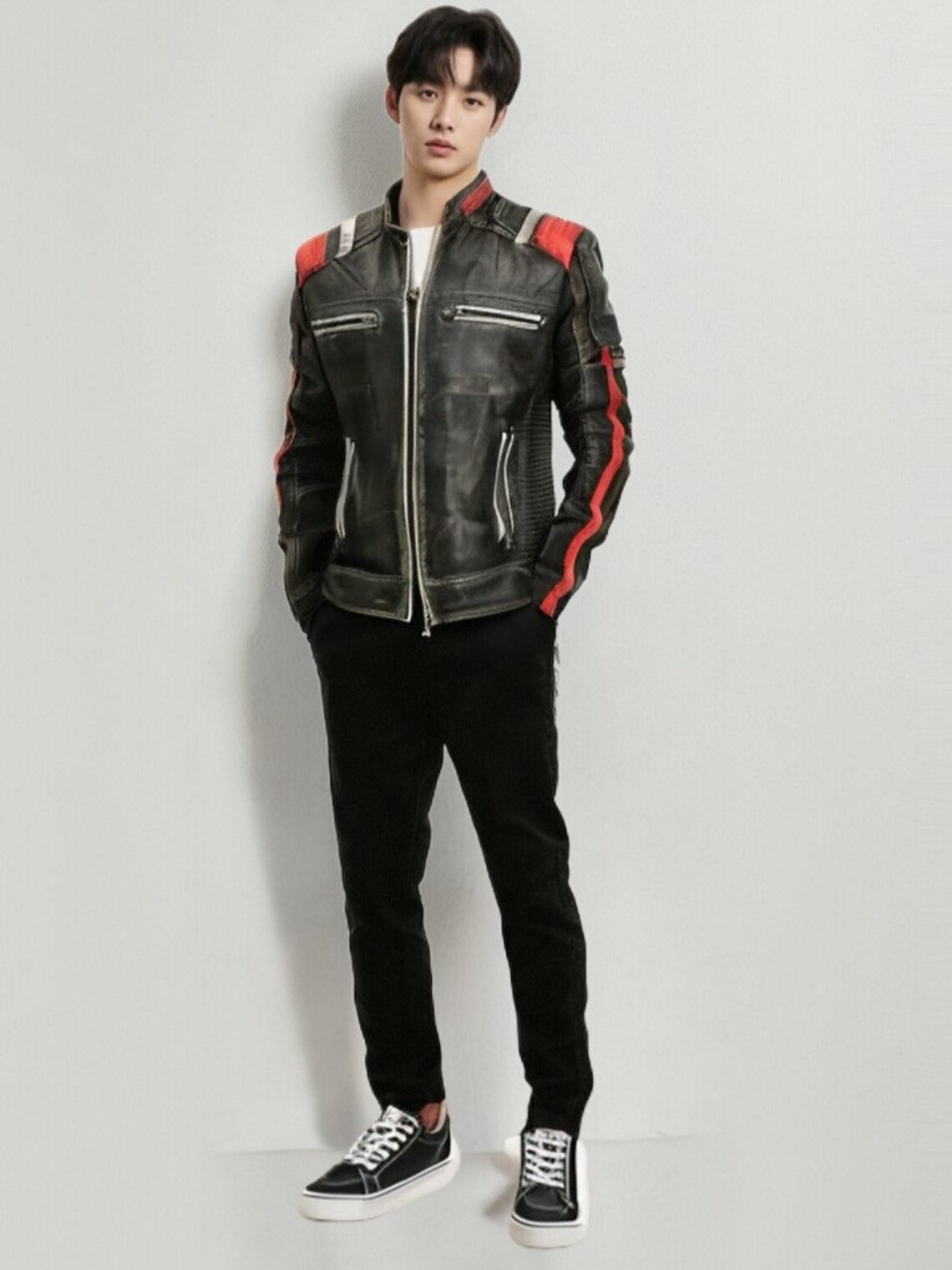 Men Cafe Racer Jacket Vintage Motor Jacket Retro Style Distressed Black ...