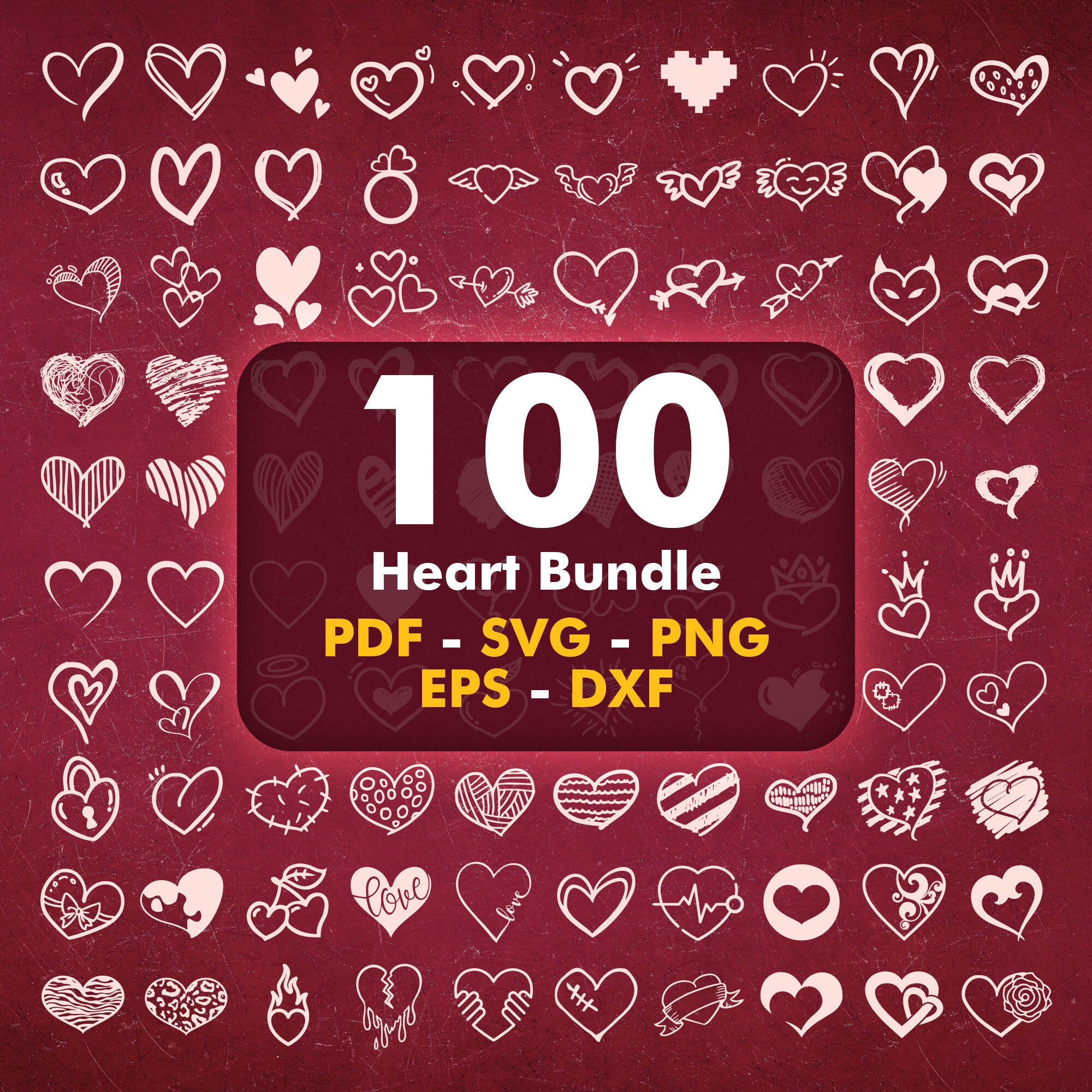 Heart Bundle, Heart Svg, Heart Hand Draw, Heart Vector, Heart for Cut ...