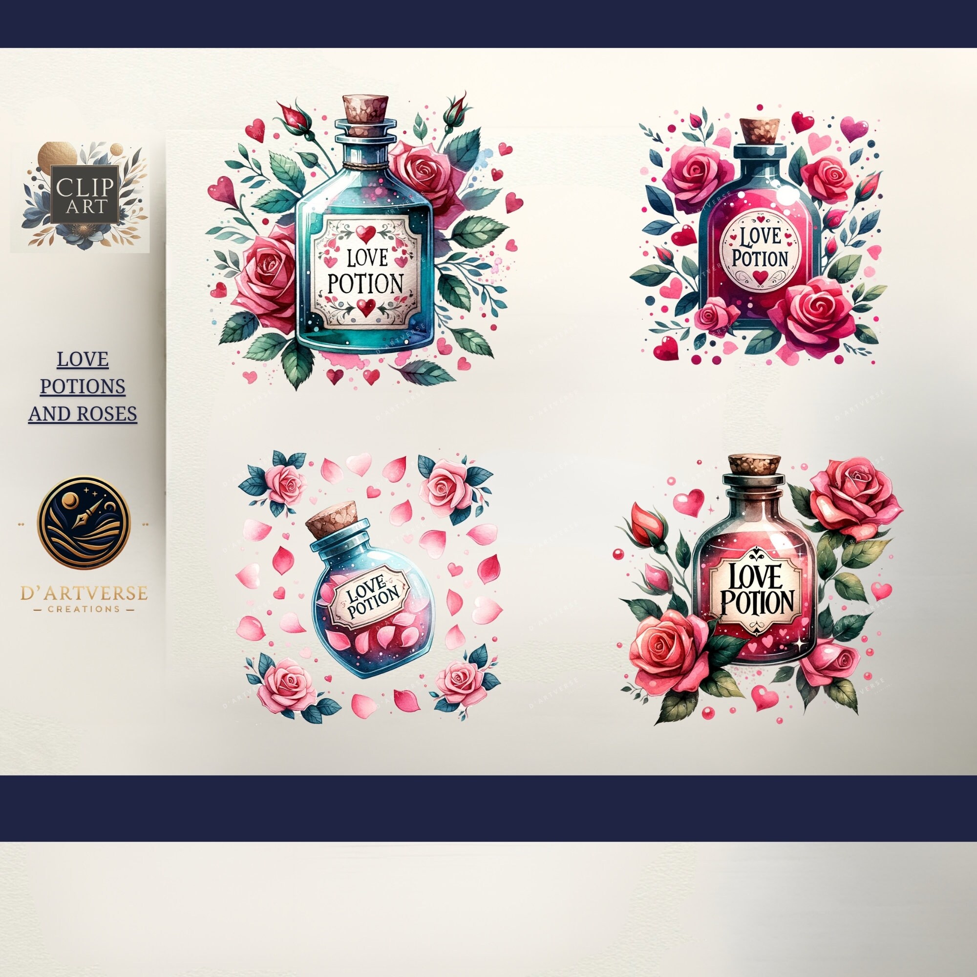 Watercolor Love Clipart Roses Digital Bundle Valentines Day Crafts Love ...