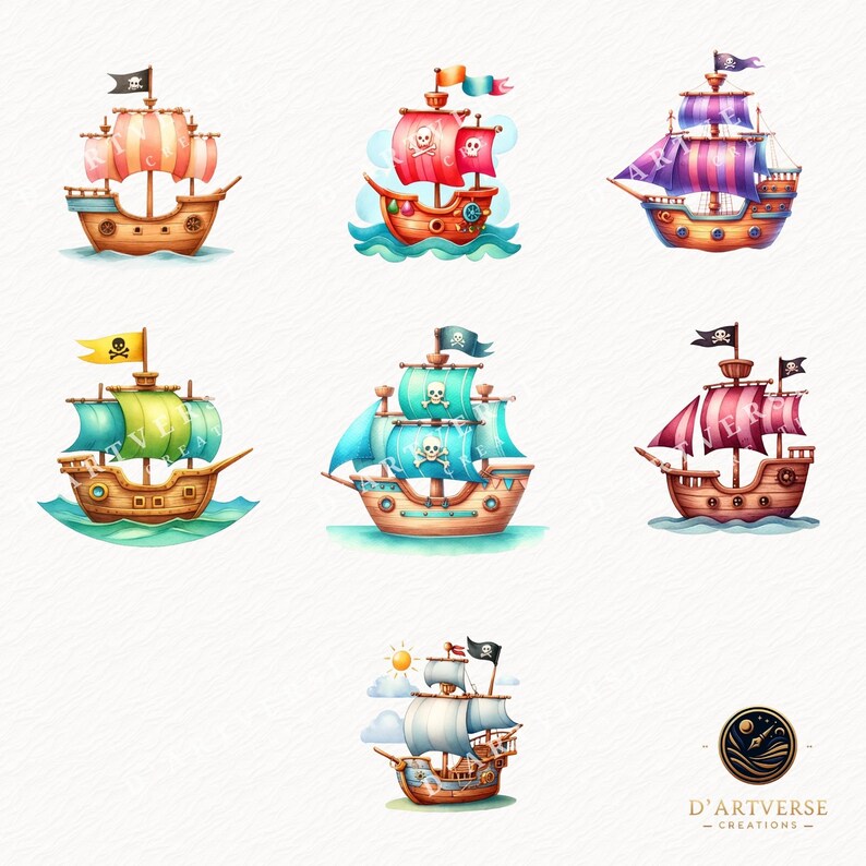 Watercolor Pirate Ships Clipart Bundle Digital Pirate Ship Graphics ...