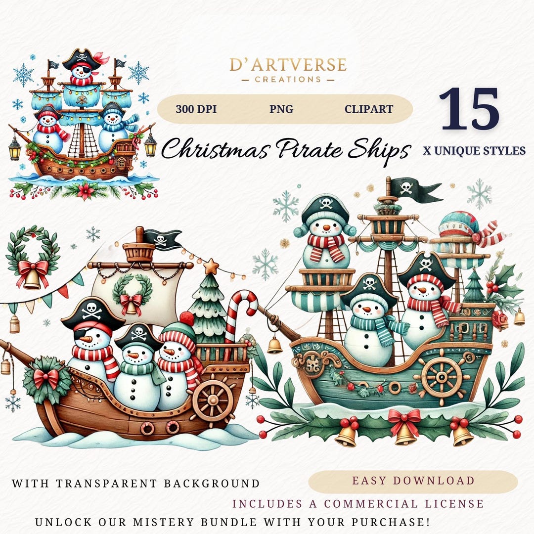 Christmas Pirate Ship Clipart Watercolor Snowman Png Pirates Holiday ...