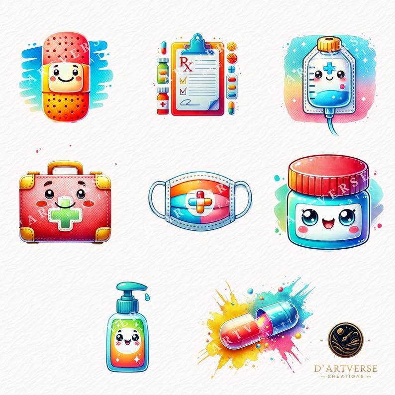Pharmacy Clipart Bundle Cute Medical Icons Transparent PNG Medicine ...