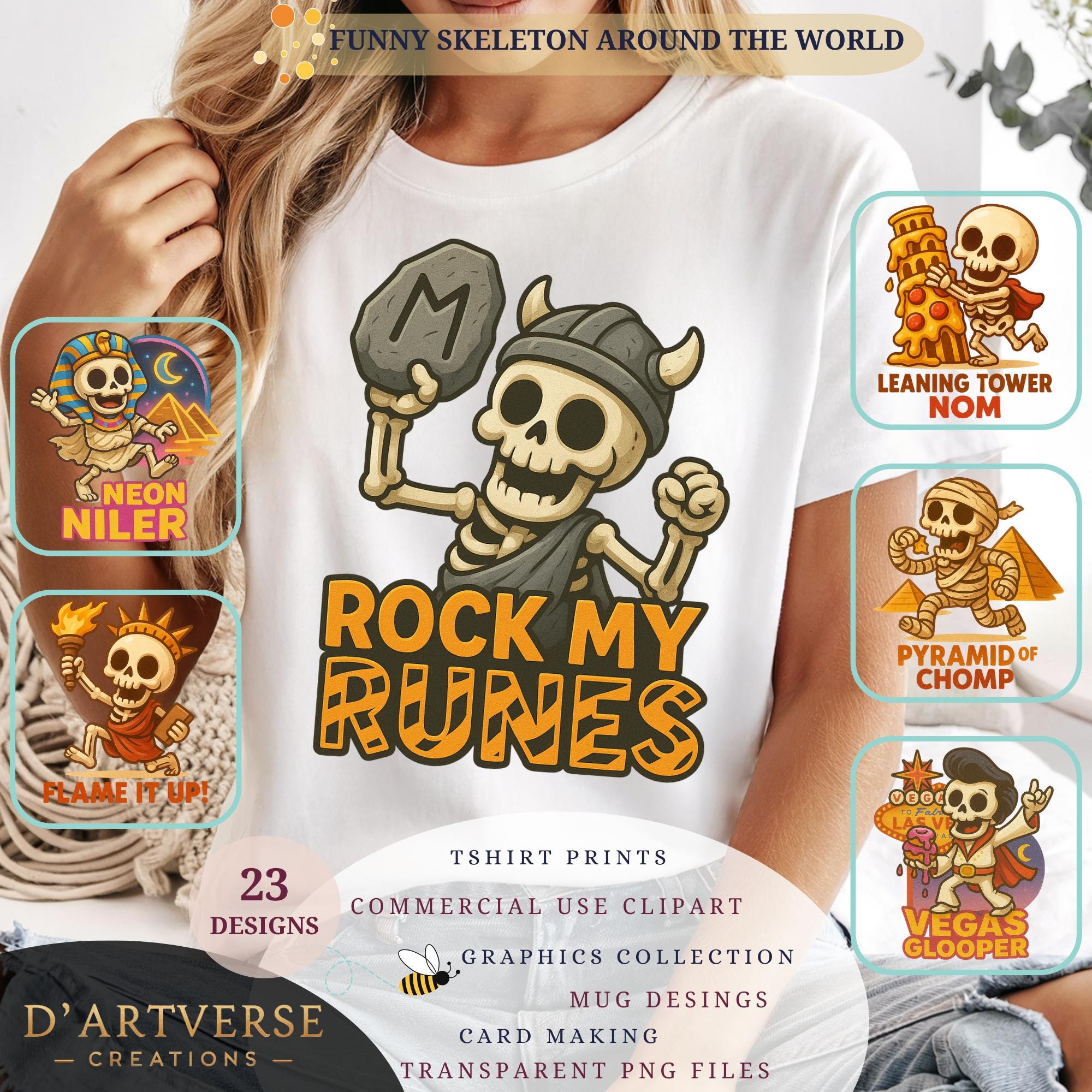 Funny Skeleton Travel Clipart Pack PNG World Landmark Costumes Humorous ...