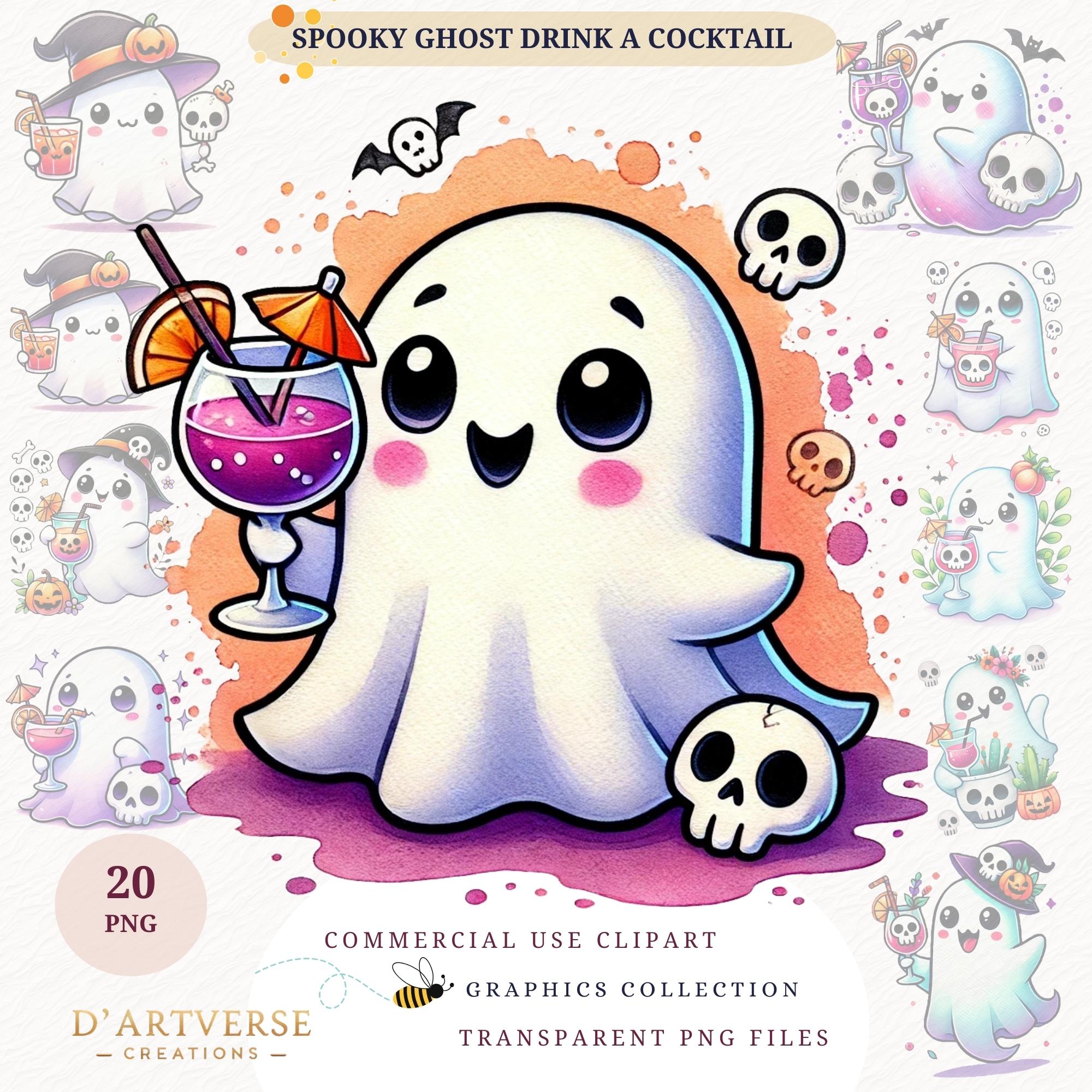 Watercolor Ghost Clipart Halloween Cocktail PNG Ghost Drink Clipart ...