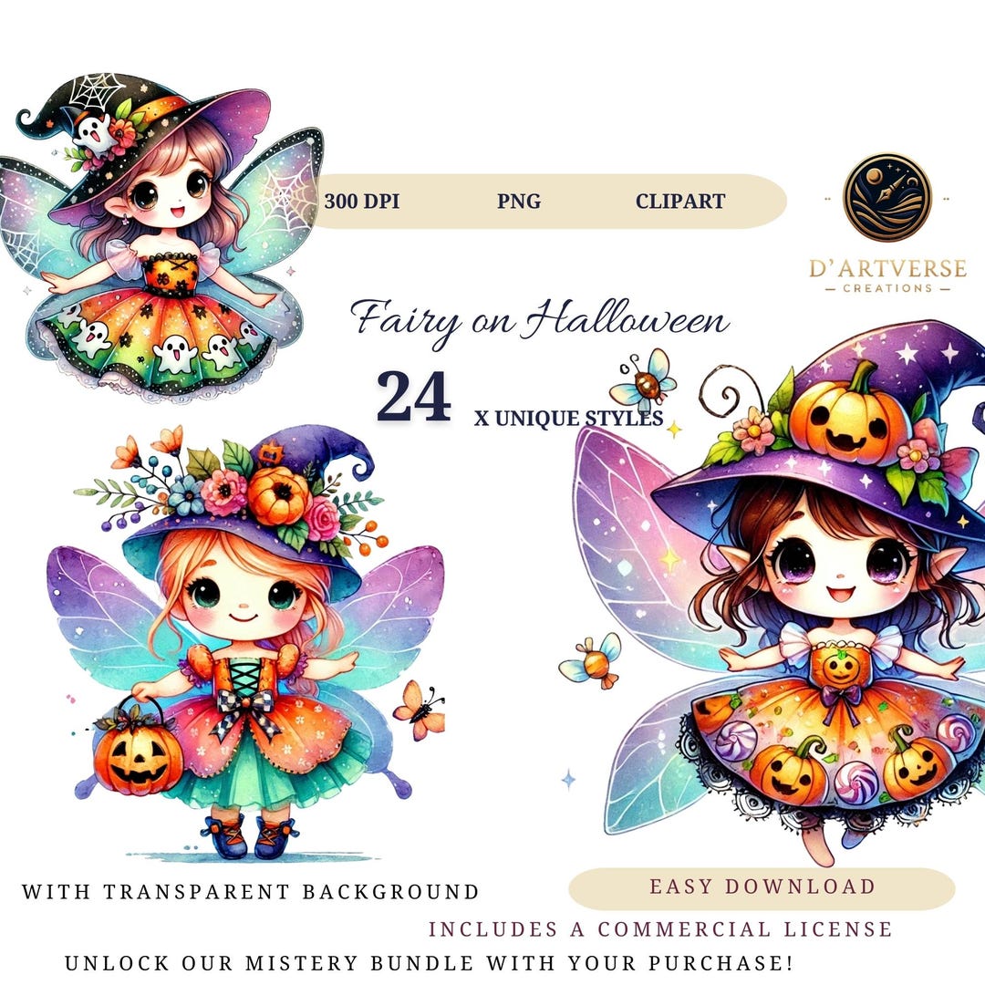 Halloween Fairy Clipart Bundle Watercolor Fairy Graphics Witch Fairy ...