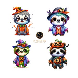Cute Zombie Sloths Clipart Halloween Watercolor Sloth PNG Bundle ...