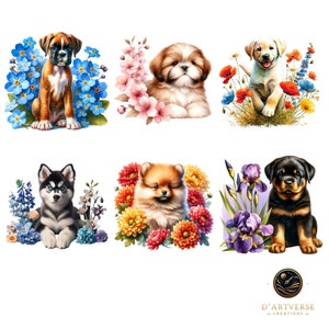 Love Dog Clipart Watercolor Floral Png Cute Puppy Dog Illustration Pet ...
