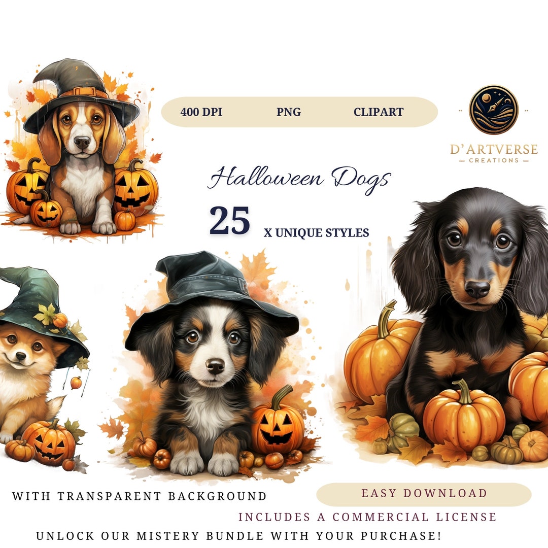 Dog Halloween Clipart Bundle Fall Season Pumpkins Art Decor Halloween ...