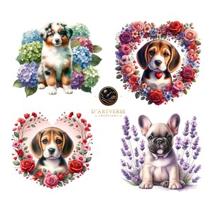 Love Dog Clipart Watercolor Floral Png Cute Puppy Dog Illustration Pet ...