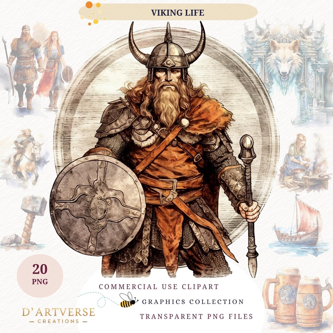 Watercolor Viking Clipart Nordic Pagan Norse Mythology Thor Hammer ...