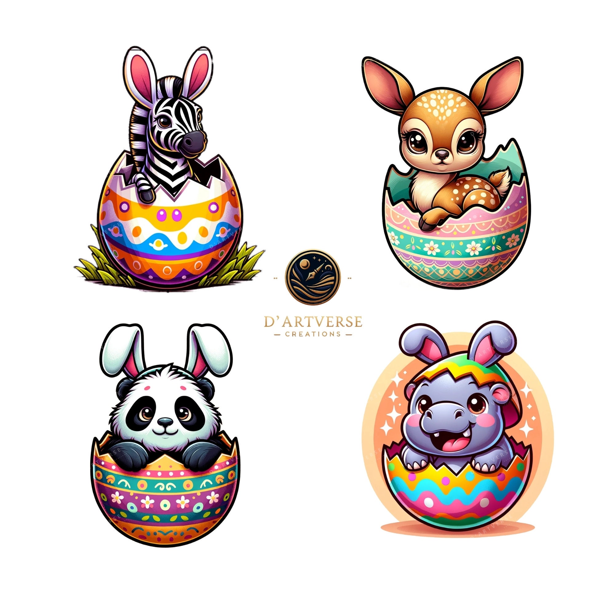 Easter Animals Clipart Bundle Watercolor Easter Egg Printable Baby ...