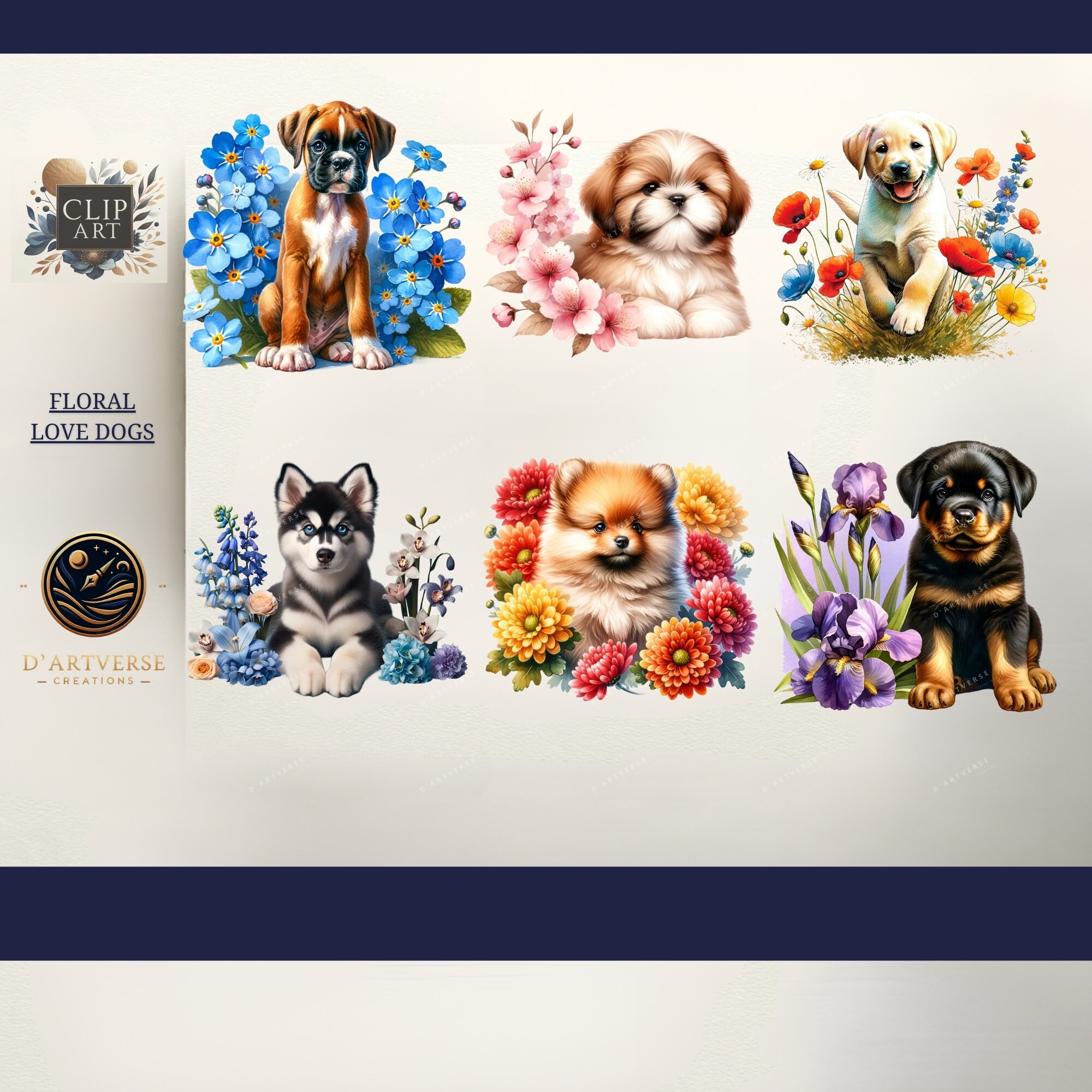 Love Dog Clipart Watercolor Floral Png Cute Puppy Dog Illustration Pet ...