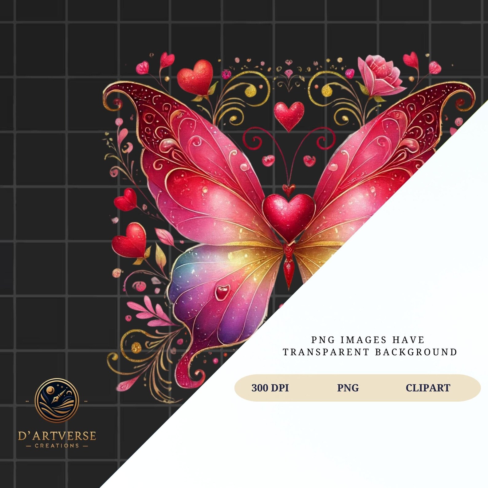 Valentine Heart Butterfly Clipart Watercolor Romantic Graphic ...