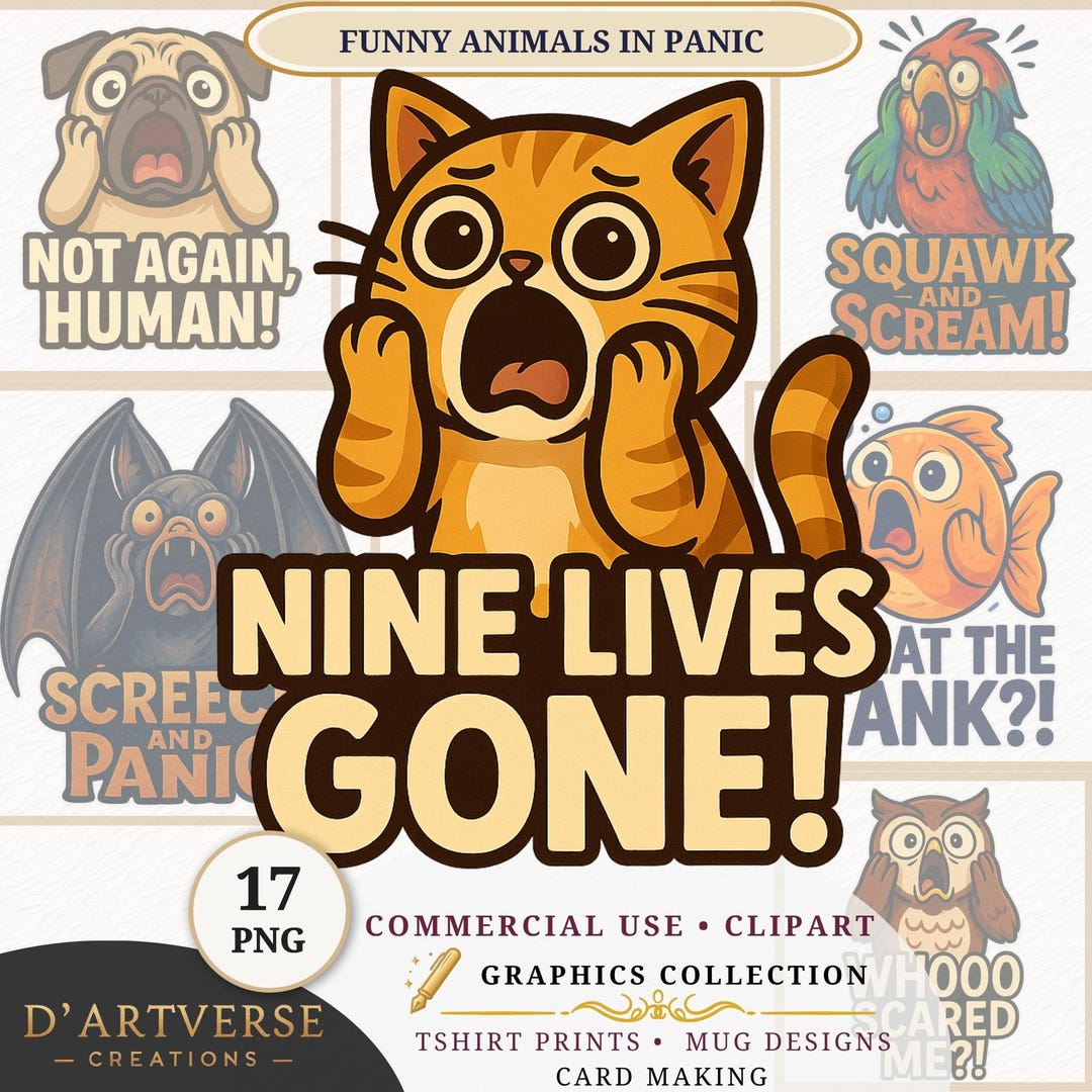 Funny Scared Animals Clipart Bundle Screaming PNG Commercial Use ...