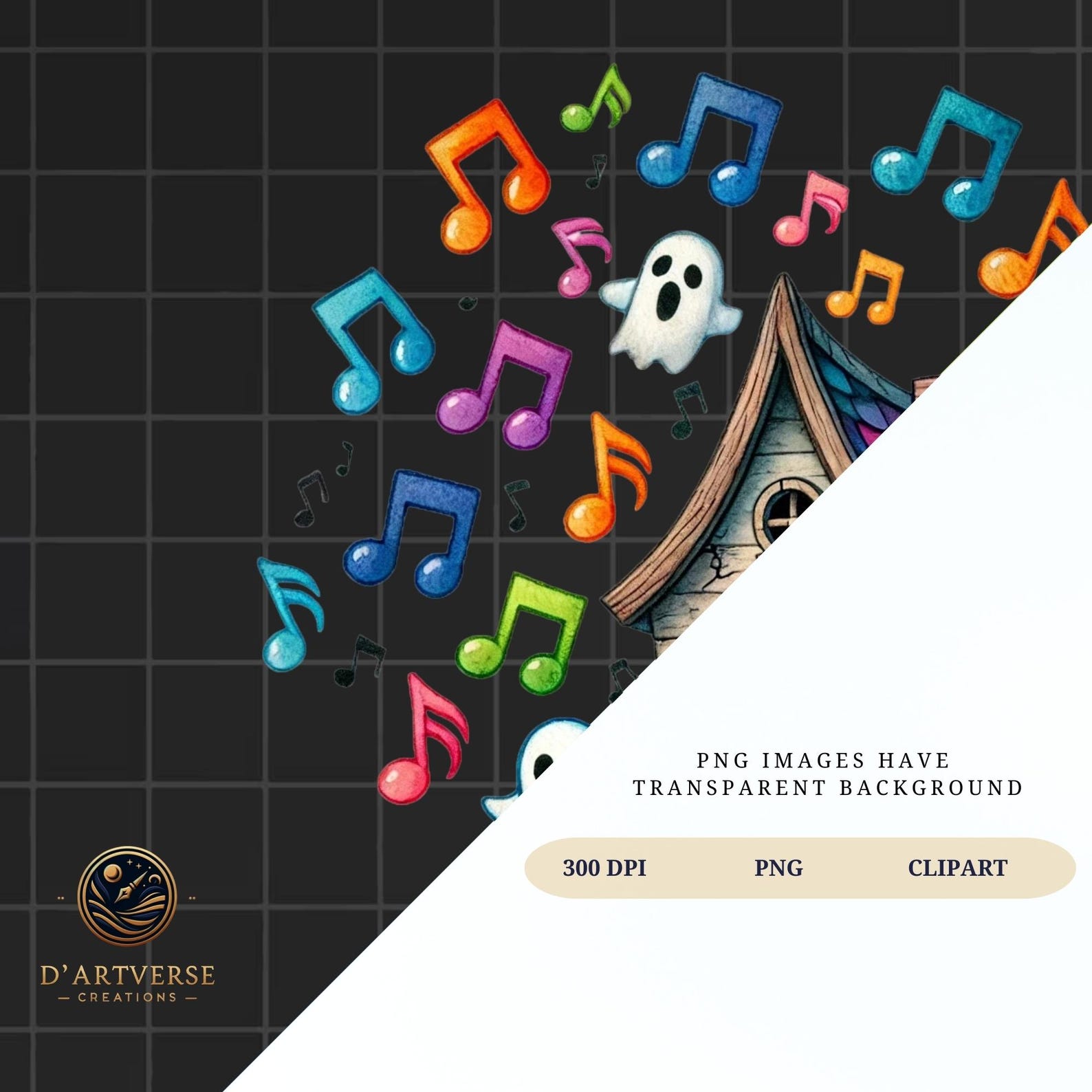 Watercolor Halloween Clipart Bundle Haunted House Musical Ghost PNG ...