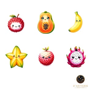 Watercolor Summer Fruits Clipart Cute Fruit Illustrations Kawaii Fruit ...