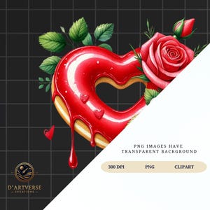 Valentine Donut Clipart Heart Shaped Graphics Red Rose Printable ...