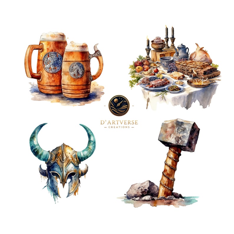 Watercolor Viking Clipart Nordic Pagan Norse Mythology Thor Hammer ...