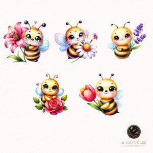 Watercolor Cute Bee Clipart Bundle Floral PNG Nursery Decor Digital ...