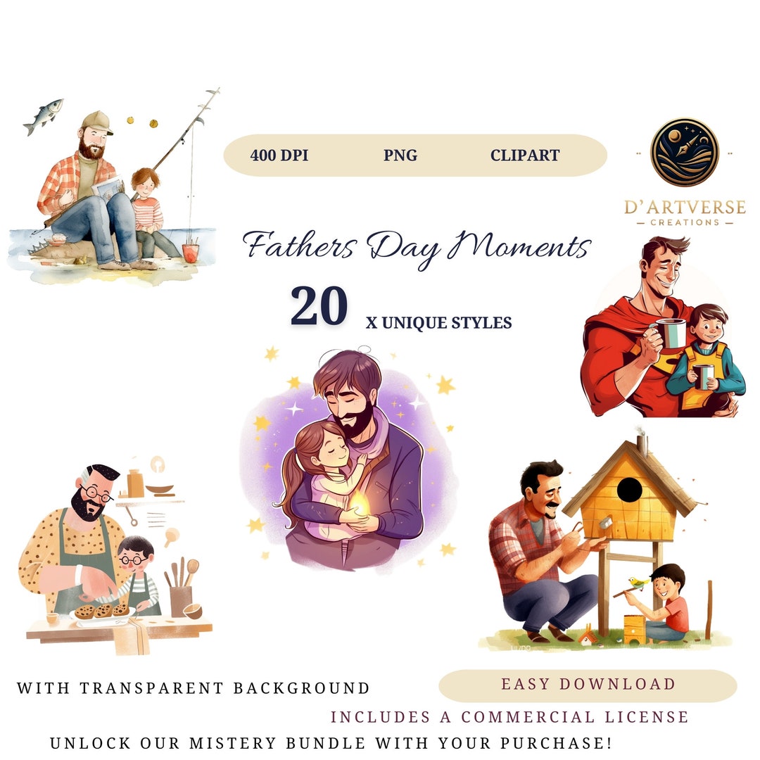 Father Day Clipart Family Portraits Dad Gift BBQ Dad Fishing Children ...