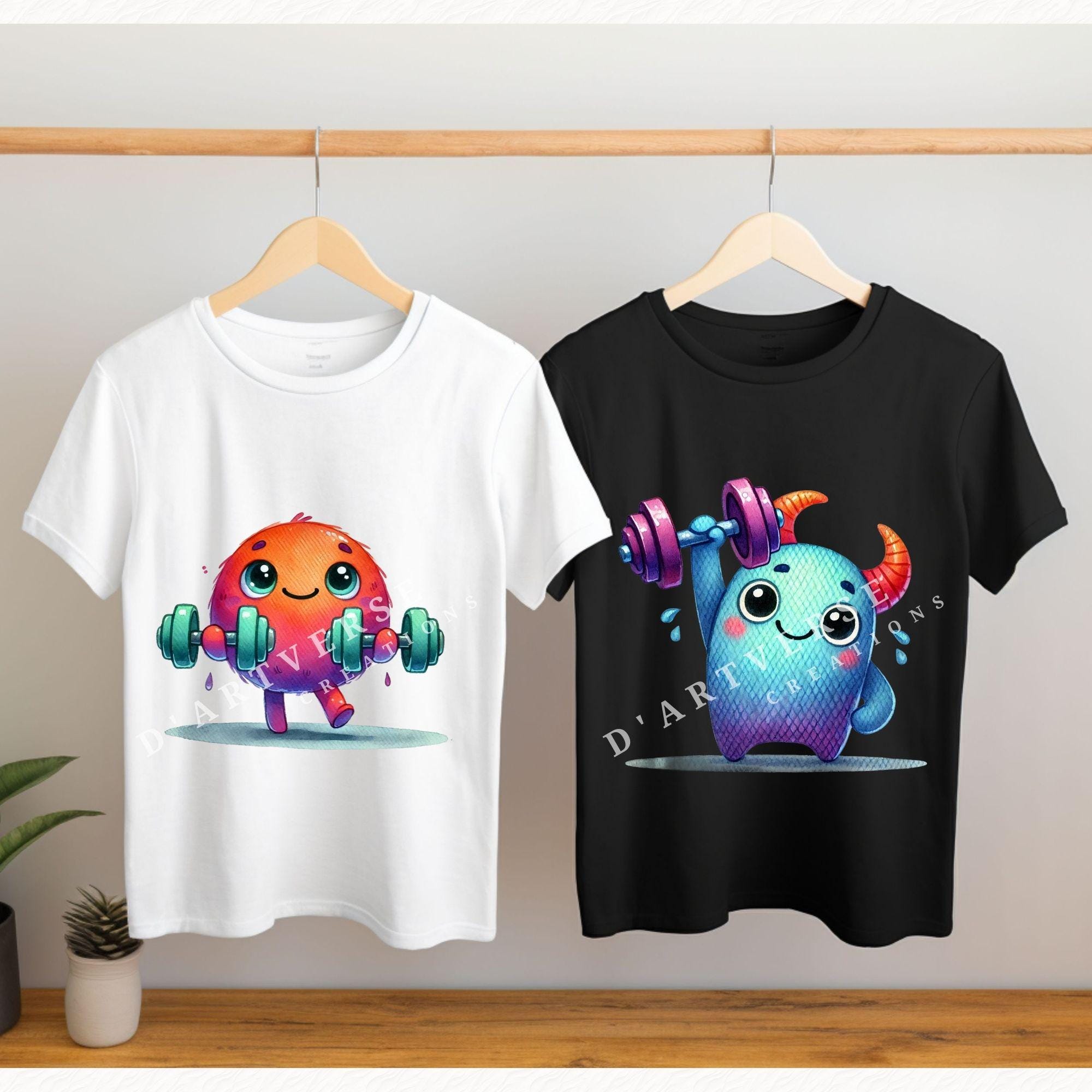 Cute Workout Monsters Clipart Bundle Watercolor Gym Creatures PNG ...