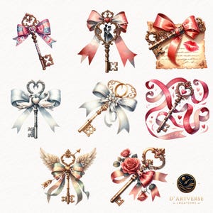 Love Key Clipart Watercolor Vintage Gold Key PNG Romantic Heart Lock ...