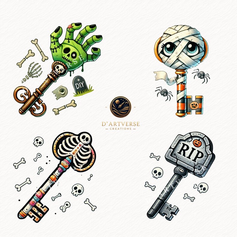 Watercolor Halloween Keys Clipart Spooky Key Graphics Cute Ghost Key ...