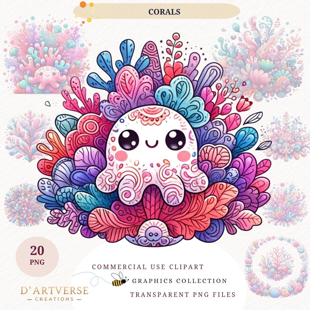 Watercolor Coral Clipart Bundle Underwater Sea Life Graphic Ocean ...